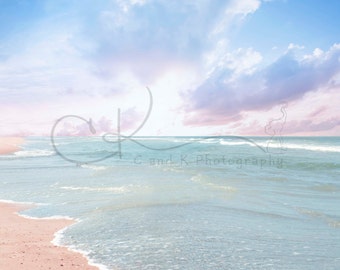 Sunset Beach Digital Background With Boat, Digital Backdrop for ...