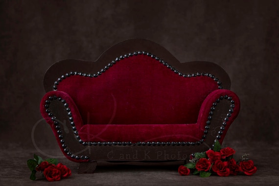 Newborn Digital Backdrop Red Couch With Flowers | Etsy