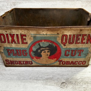 Antique 1900s Dixie Queen Plug Cut Smoking Tobacco Tin Lunch Box/child ...
