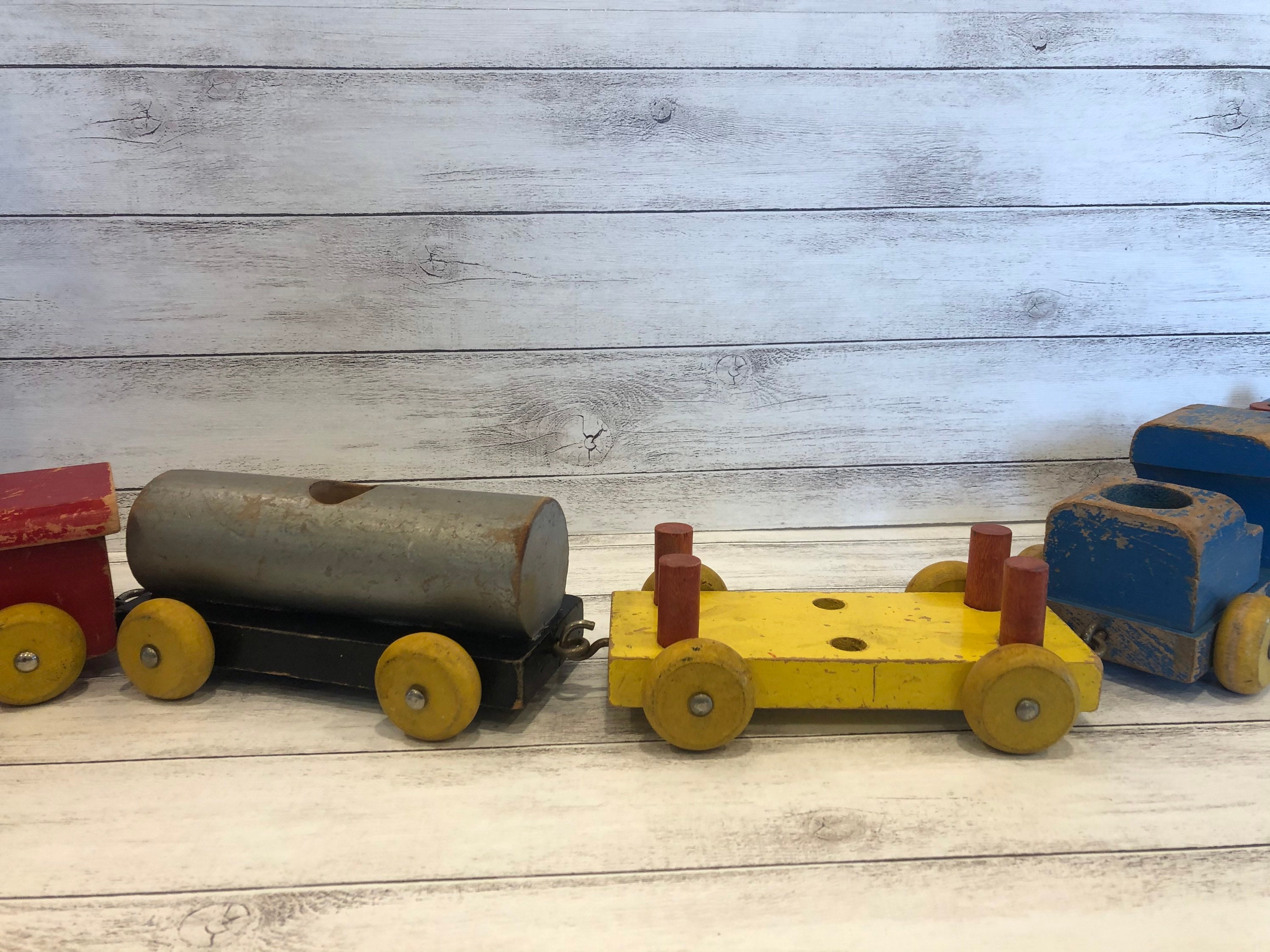 Handmade Vintage Wooden Toy Train Locomotive Set | Etsy