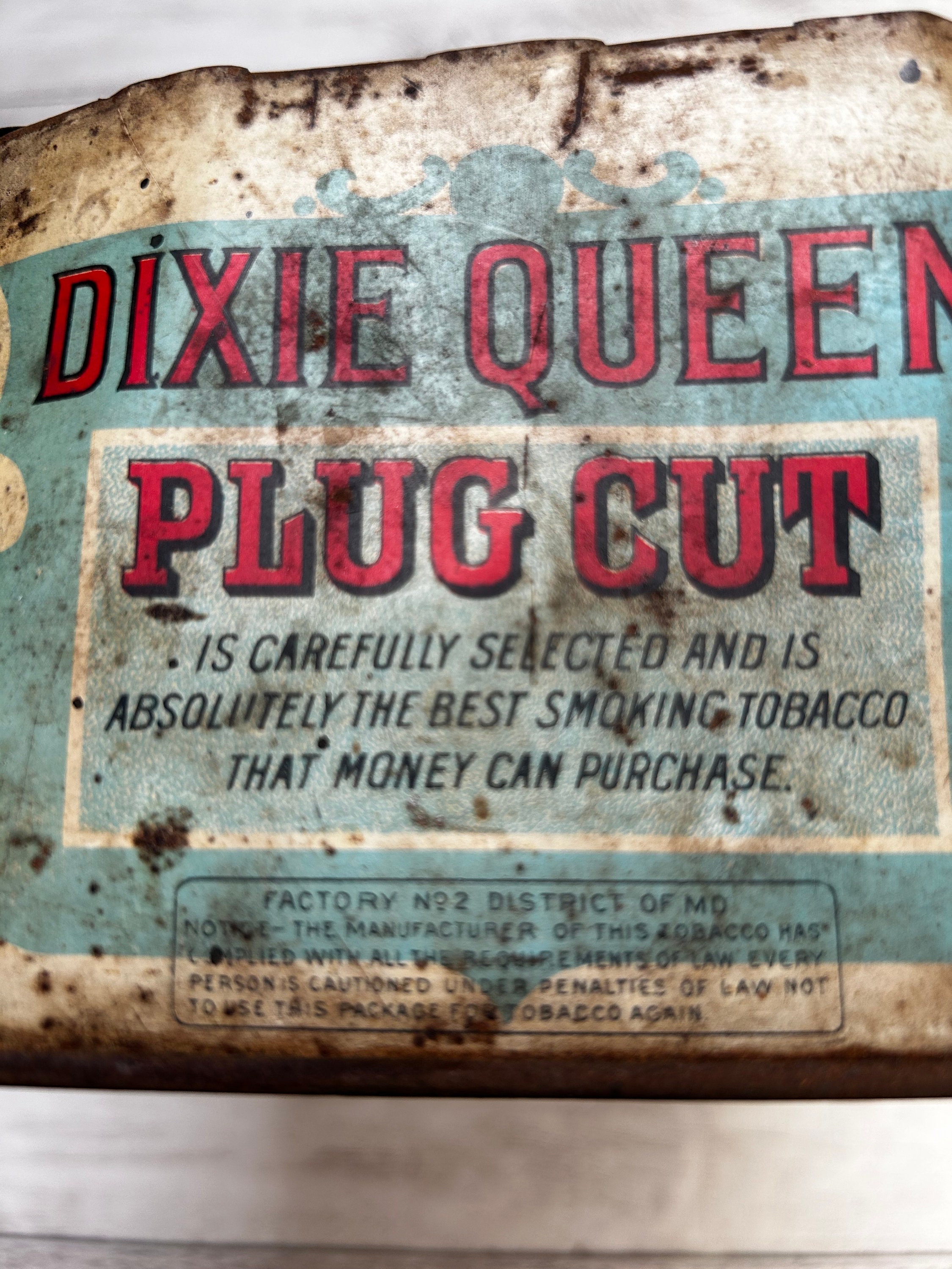 Antique 1900s Dixie Queen Plug Cut Smoking Tobacco Tin Lunch Box/child ...