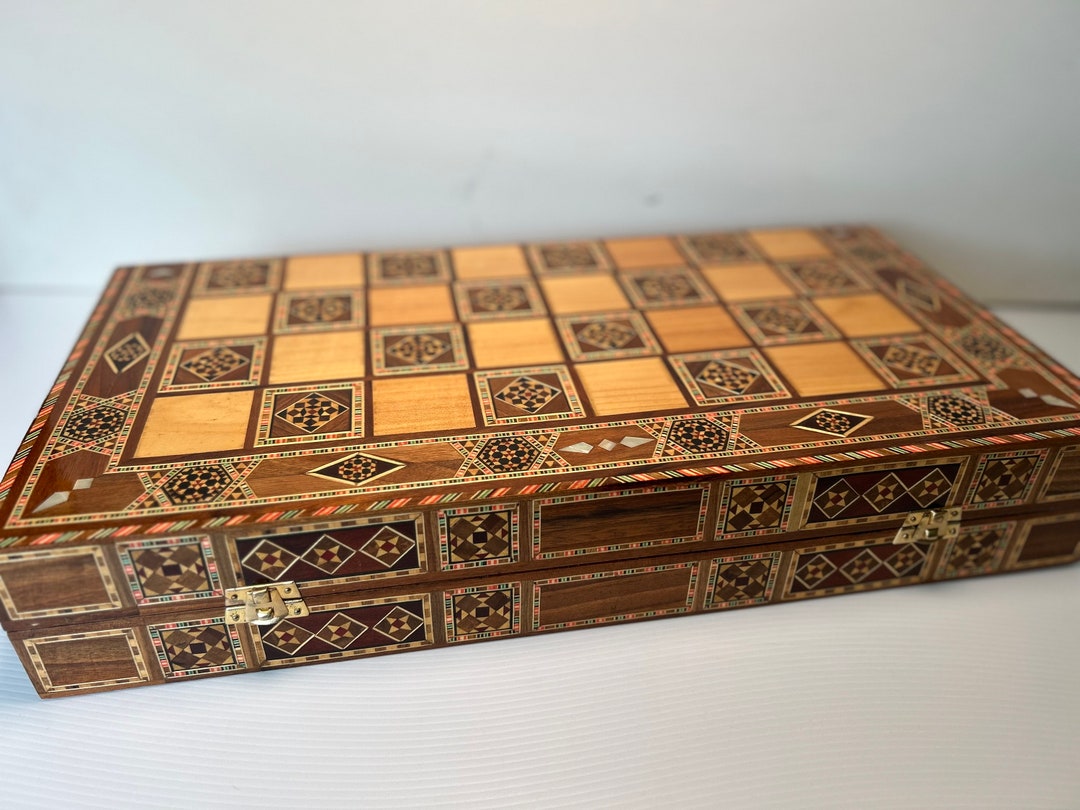 Fancy Vintage Mosaic Wood Backgammon/checker Board Set - Etsy