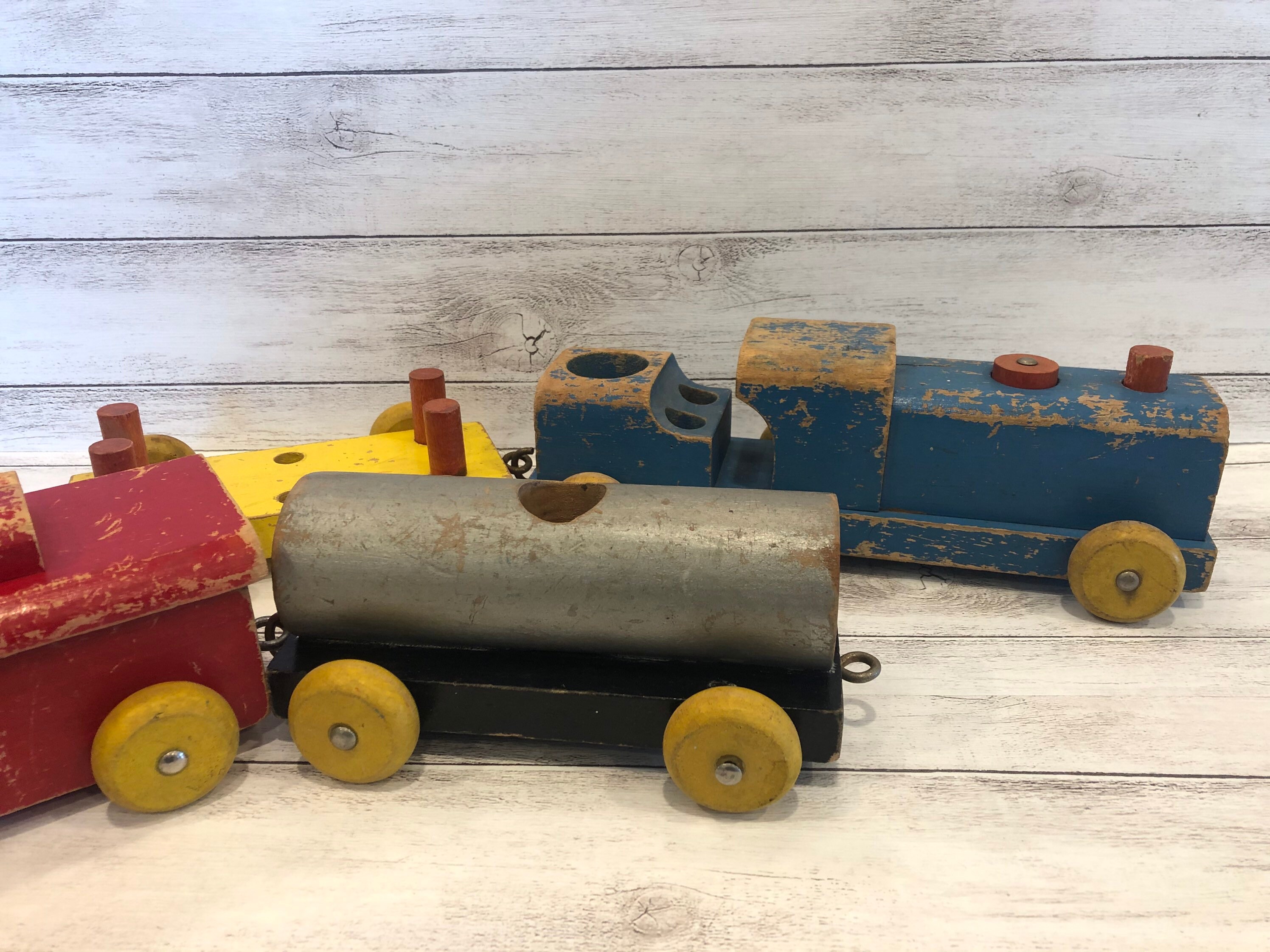 Handmade Vintage Wooden Toy Train Locomotive Set | Etsy