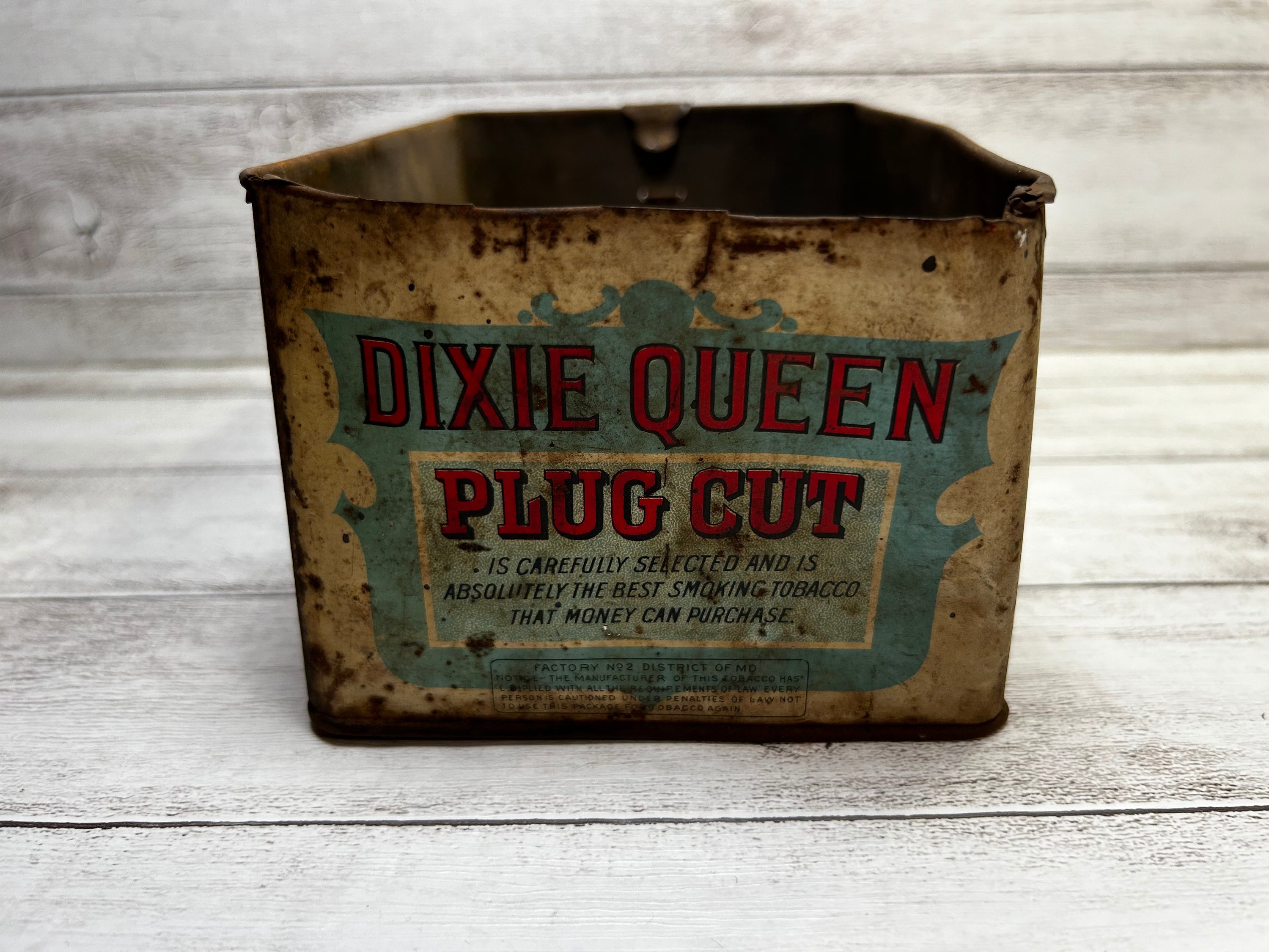 Antique 1900s Dixie Queen Plug Cut Smoking Tobacco Tin Lunch Box/child ...