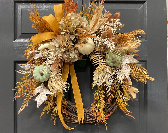 Neutral Color Fall Door Wreath, Cream Fall Wreath, Double Door Fall ...