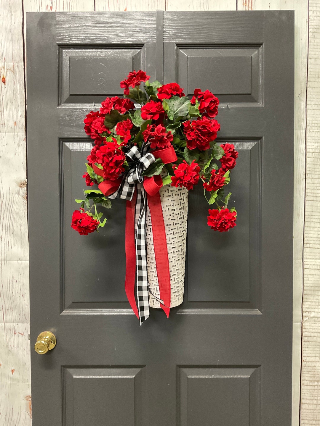 Red Geraniums Door Decor, Front Door Spring and Summer Decoration ...
