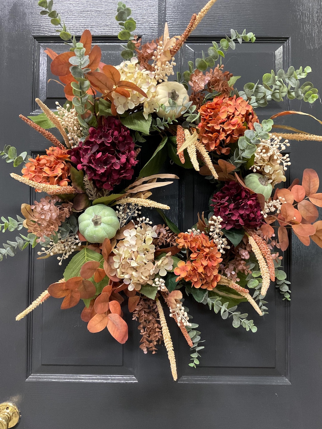 Fall Front Door Wreath, Autumn Door Decor, Jewel Tone Wreath, Hydrangea ...