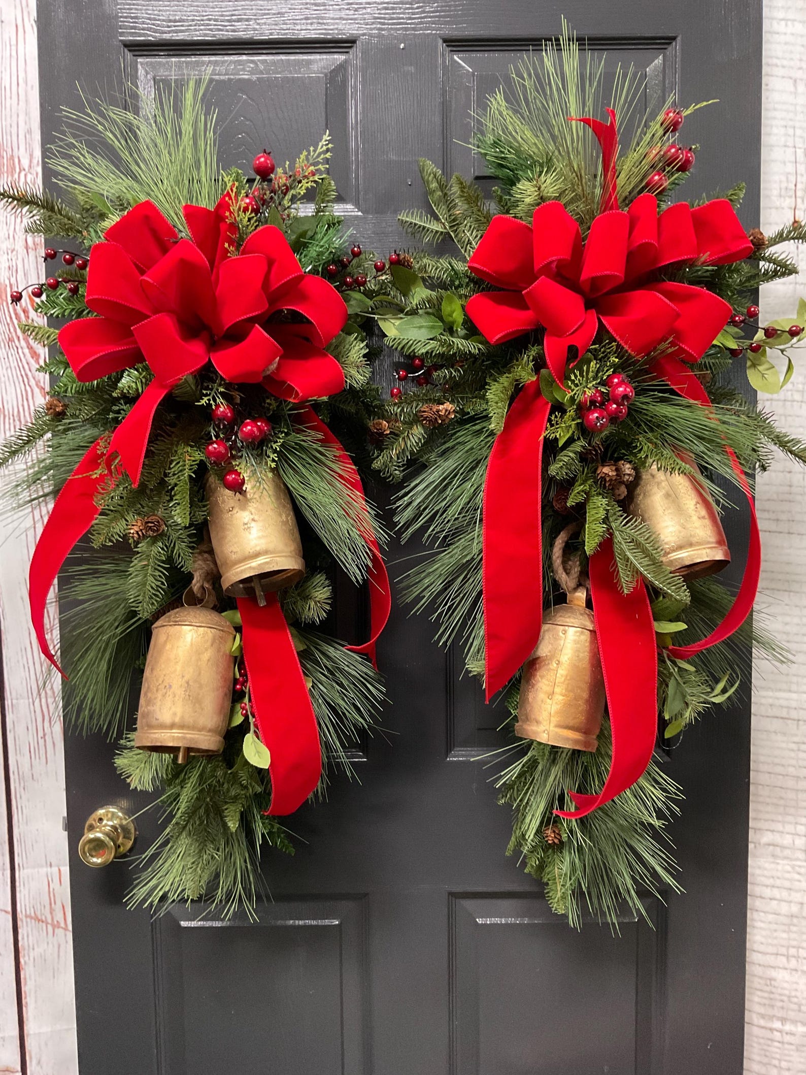 Set of Two Christmas Pine Swags, Traditional Christmas, Christmas Bell ...