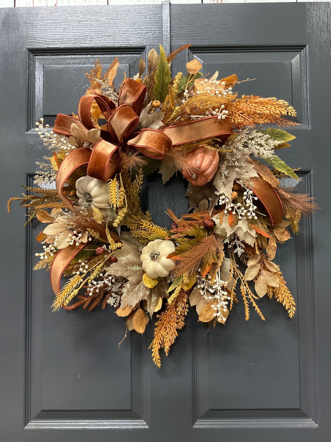 Fall Wreath, Double Door Fall Wreaths, Copper Color Wreath, Autumn Door Wreath, Front Door ...