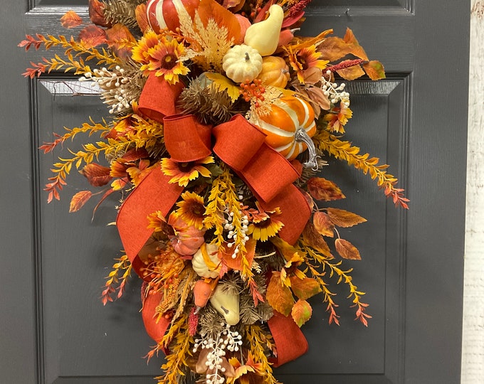 Fall Door Swag, Front Door Fall Teardrop Swag, Autumn Door Decor ...