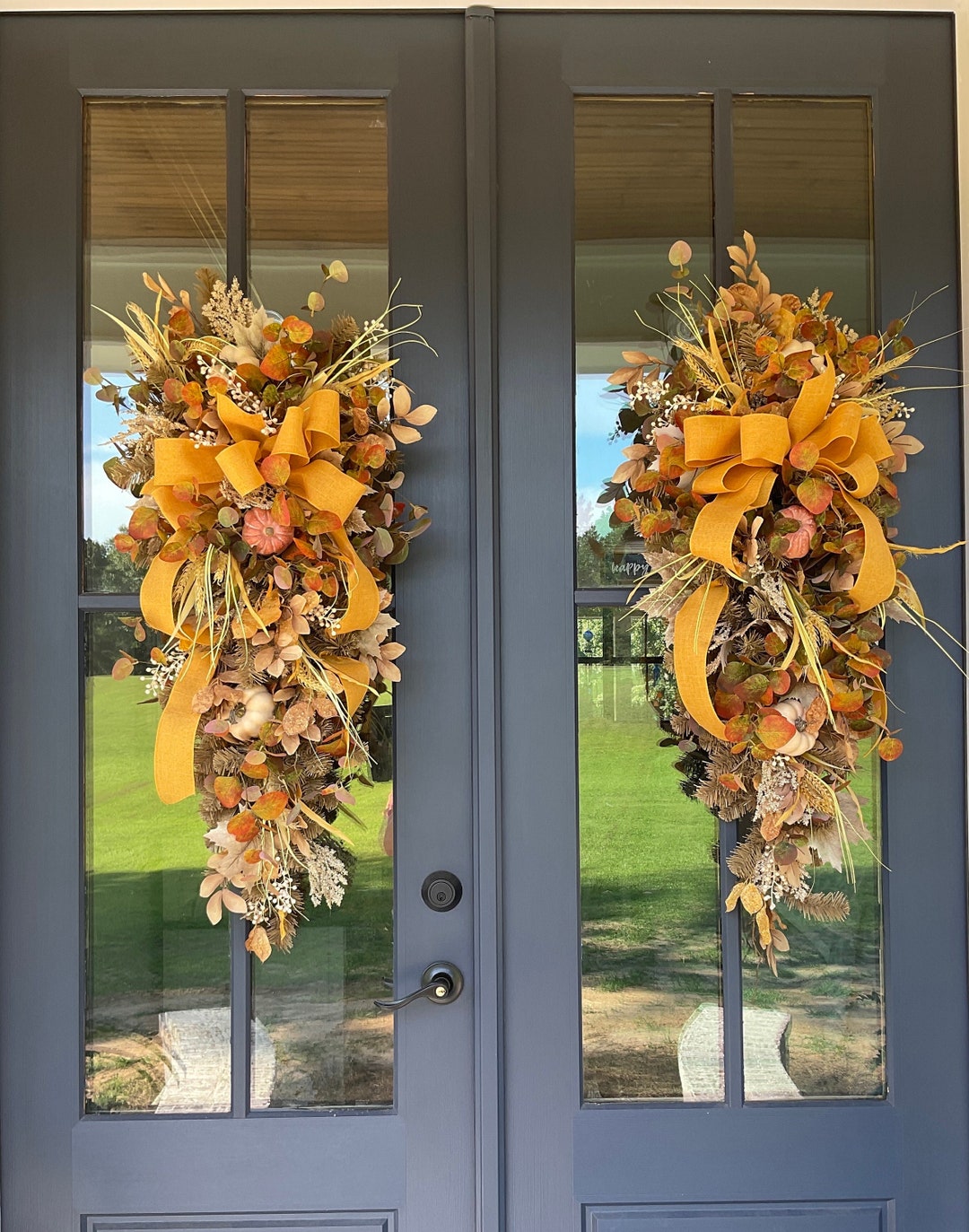 Fall Front Door Swag, Double Door Fall Swags, Teardrop Autumn Swag ...