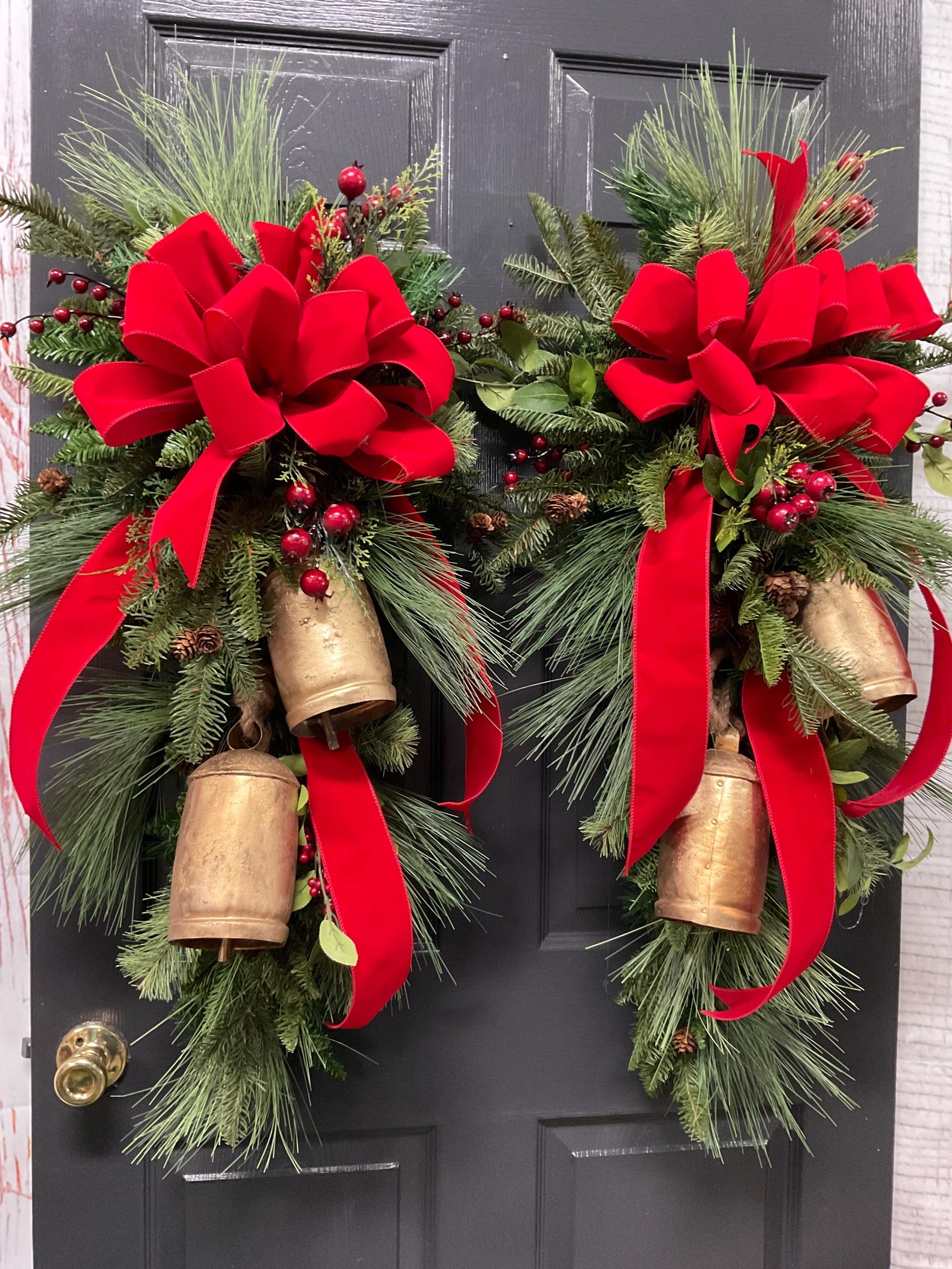 Set of Two Christmas Pine Swags, Traditional Christmas, Christmas Bell ...