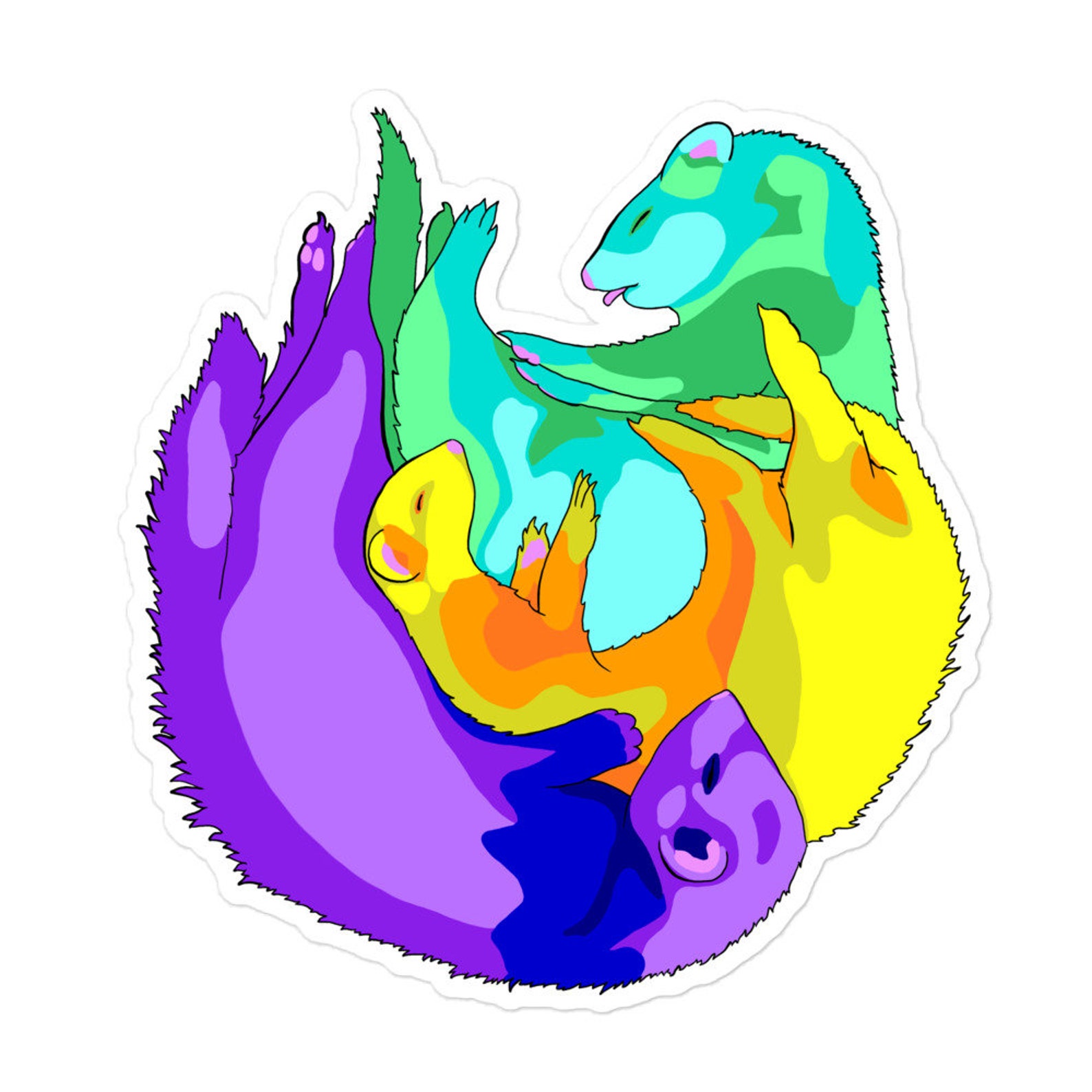 Ferret Cuddle Puddle Art Sticker Rainbow Color Pet Gift - Etsy