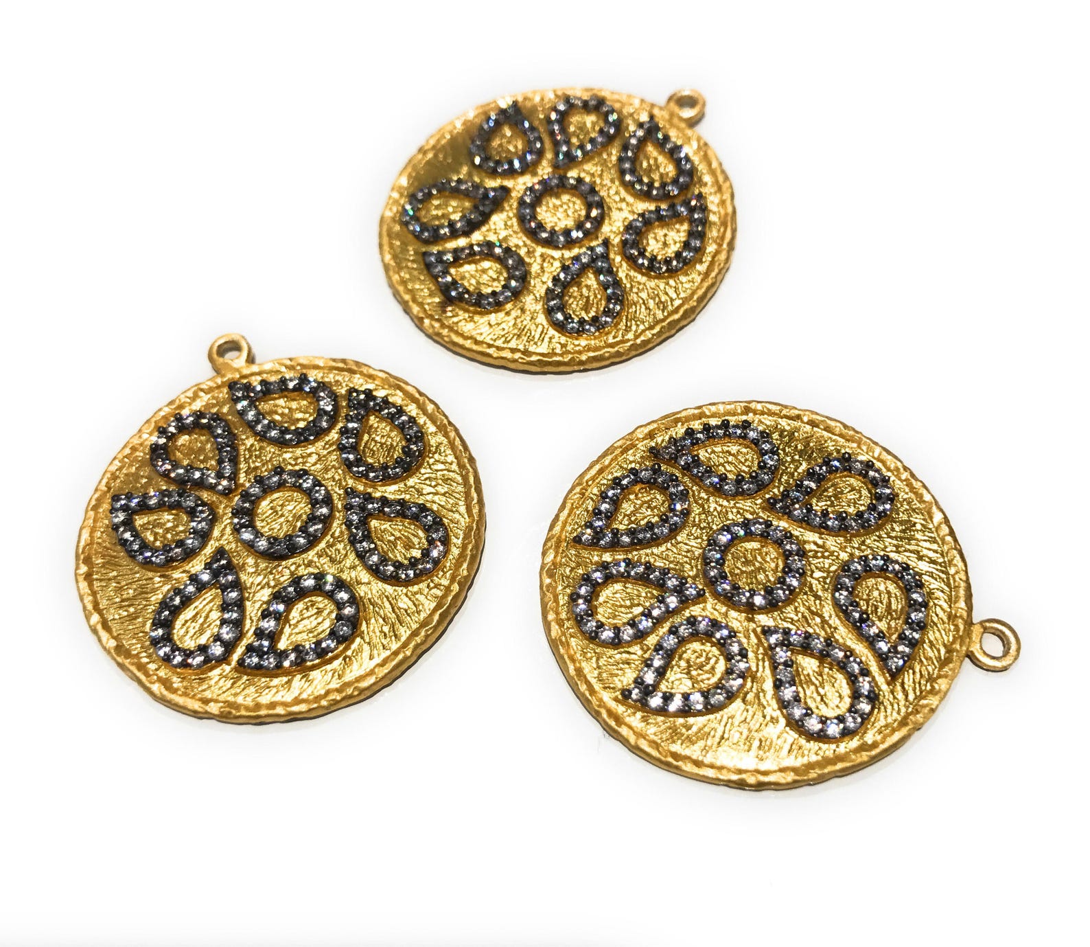 Gold Charms Large Charms Disc Charm Jewelry Supplies CZ - Etsy