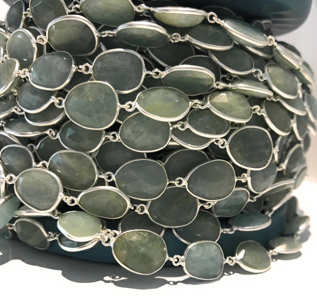 1 Foot Aquamarine Gemstone Chain, Gemstone Bezel Set Connector Chain ...