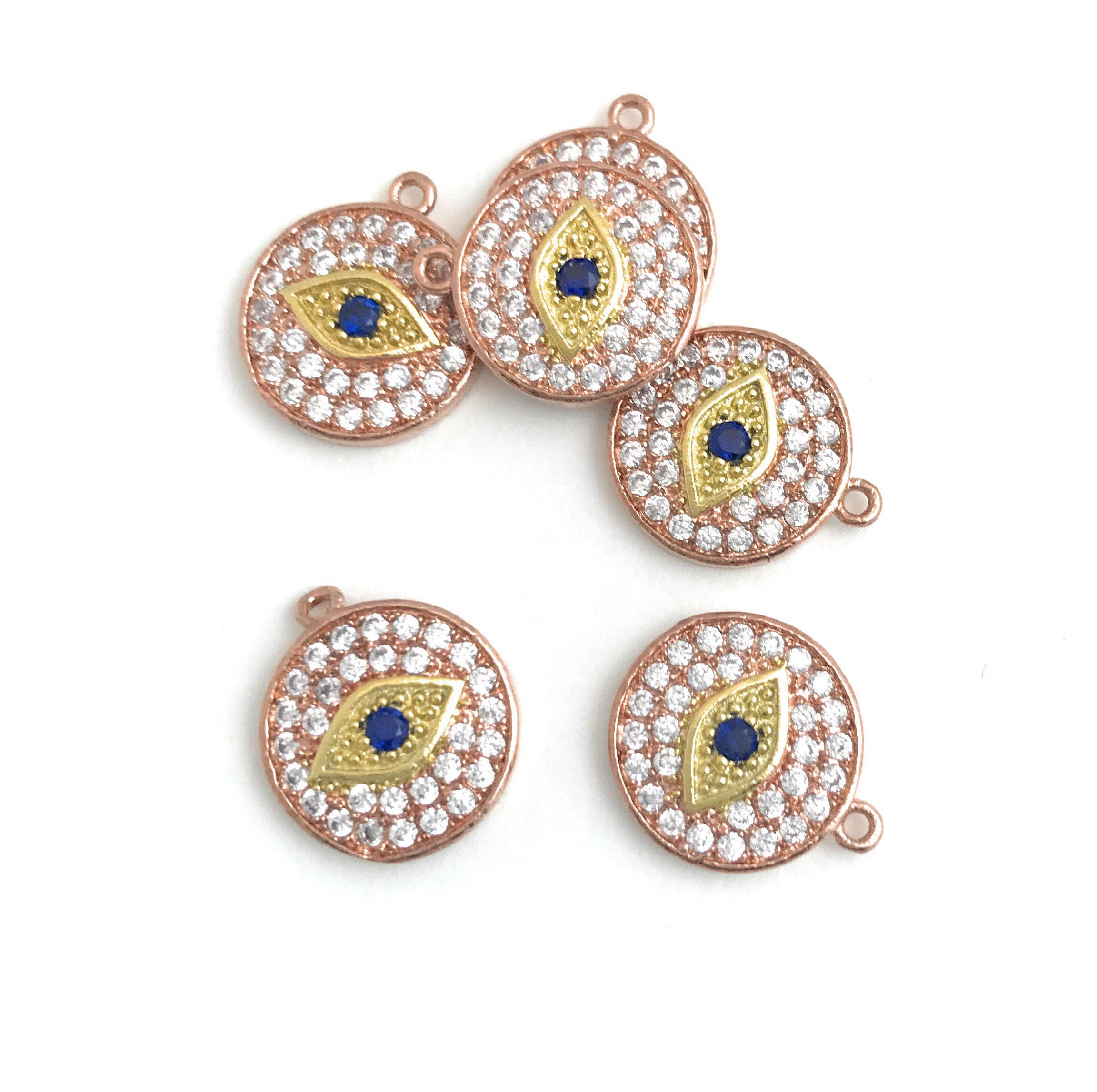 Disc Charm Pave Disc Charm Evil Eye Charm Protection | Etsy