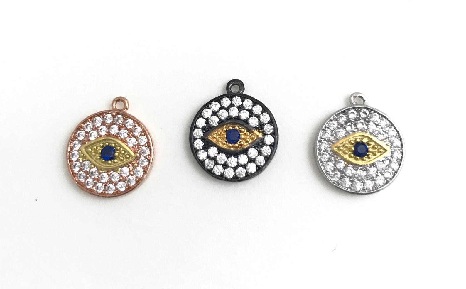 Disc Charm Pave Disc Charm Evil Eye Charm Protection - Etsy