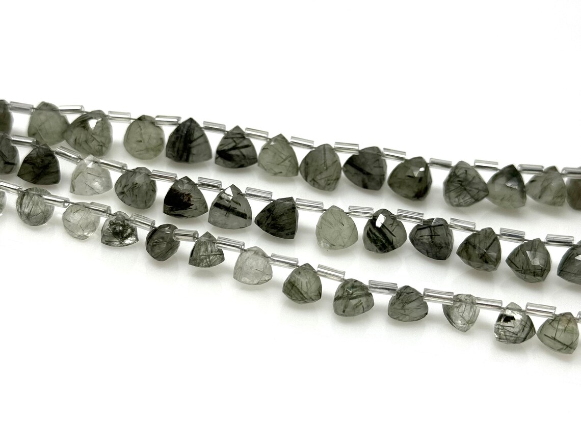 8" Green Rutilated Quartz Trillion Shape Briolette Gemstone Beads ...