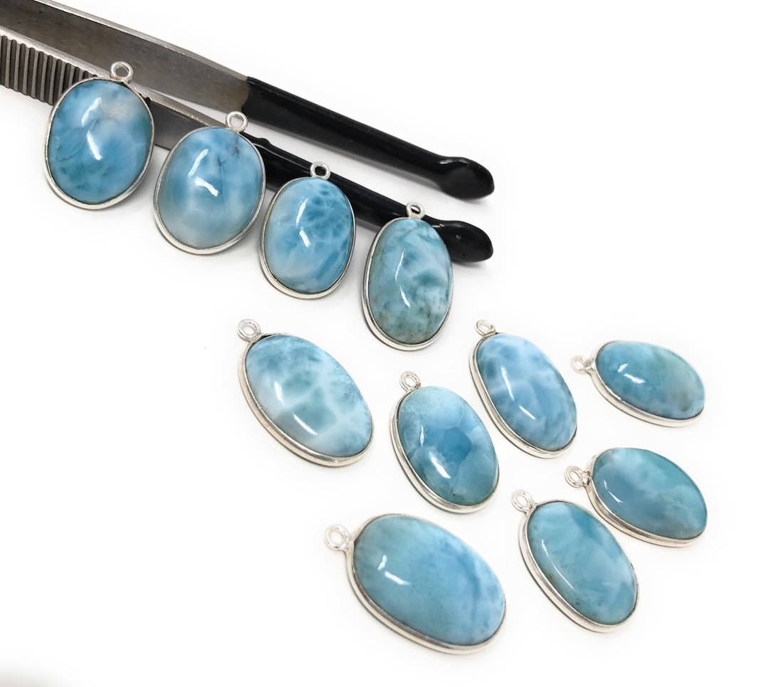 4pcs Larimar Gemstone Charms, AAA Grade Larimar Sterling Silver Charms ...