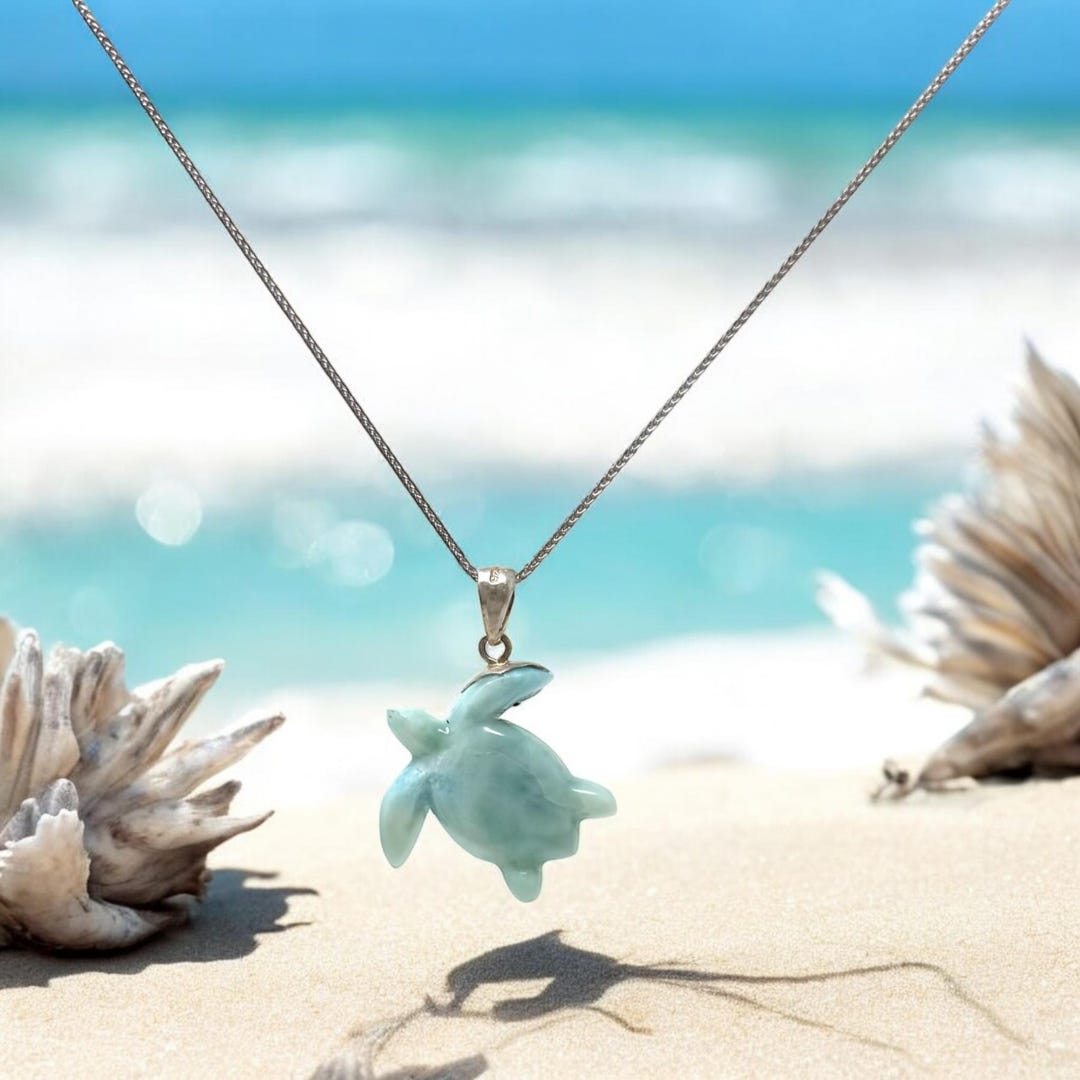 Larimar Turtle Pendant Necklace , Silver Bohemian Jewelry, Dominican ...