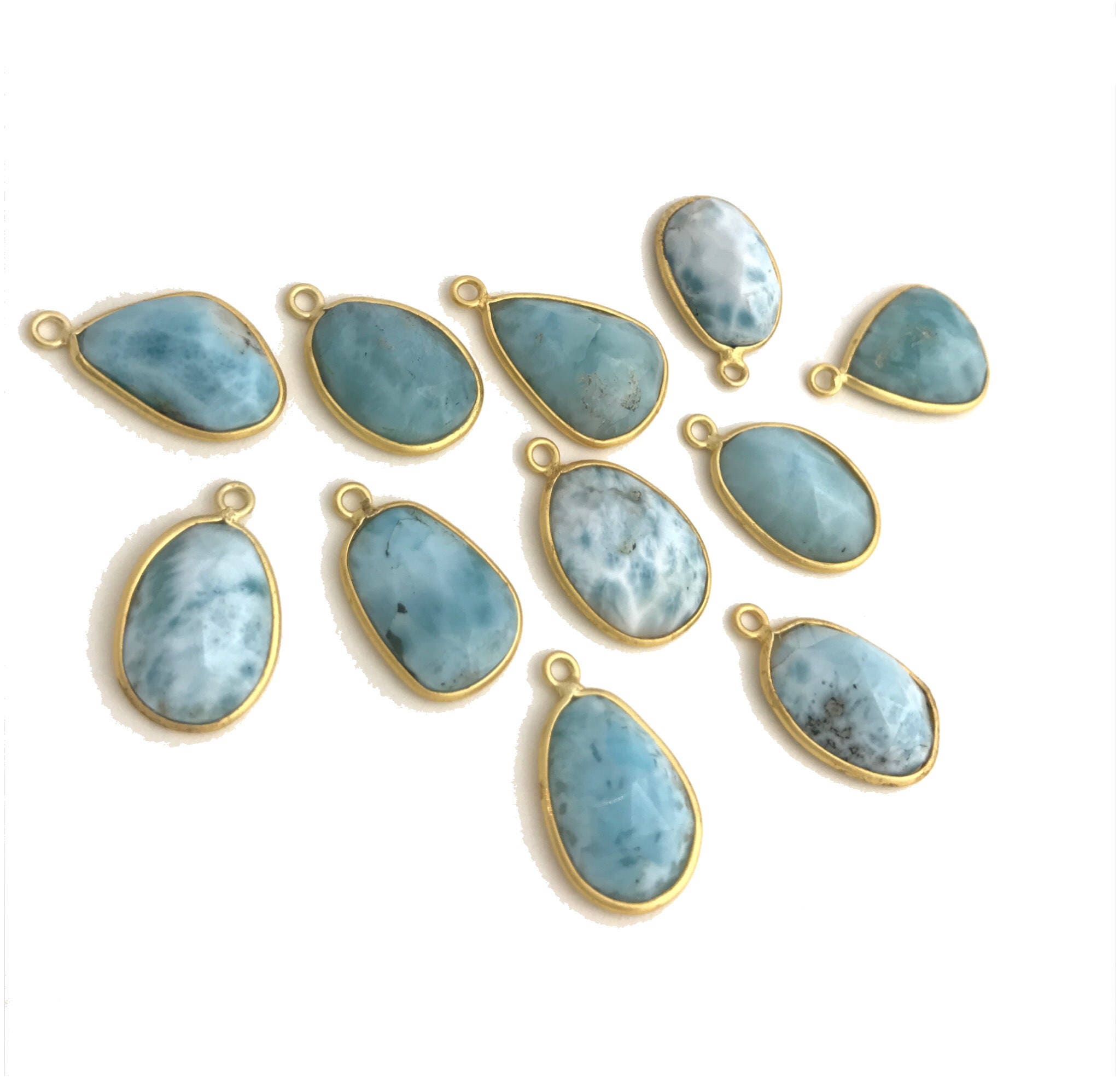 5pcs/10pcs Larimar Gemstone Charms Jewelry Supplies 14K Gold | Etsy