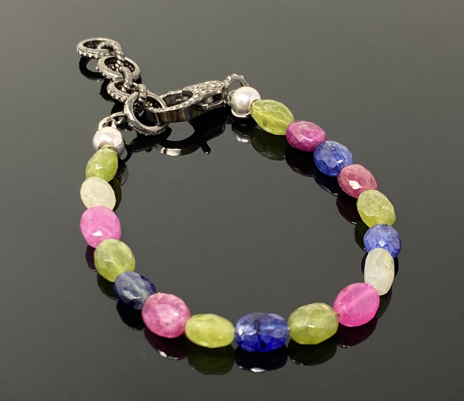 Genuine Multi Sapphire Gemstone Bracelet Pave Diamond - Etsy