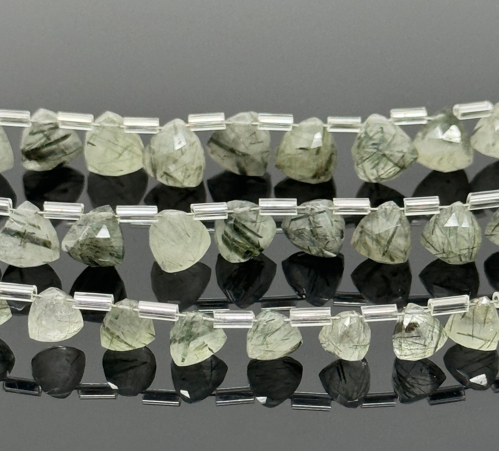 8" Green Rutilated Quartz Trillion Shape Briolette Gemstone Beads ...