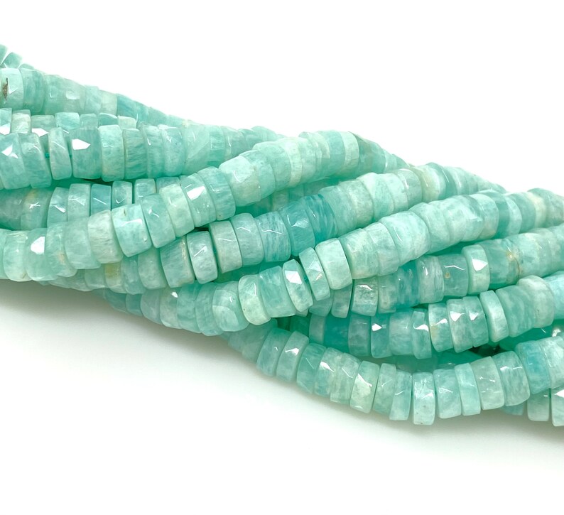 16” Amazonite Faceted Heishi Beads, Peruvian Amazonite Tyre Shape ...