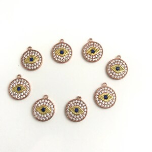 Disc Charm, Pave Disc Charm, Evil Eye Charm, Protection Jewelry Charm ...