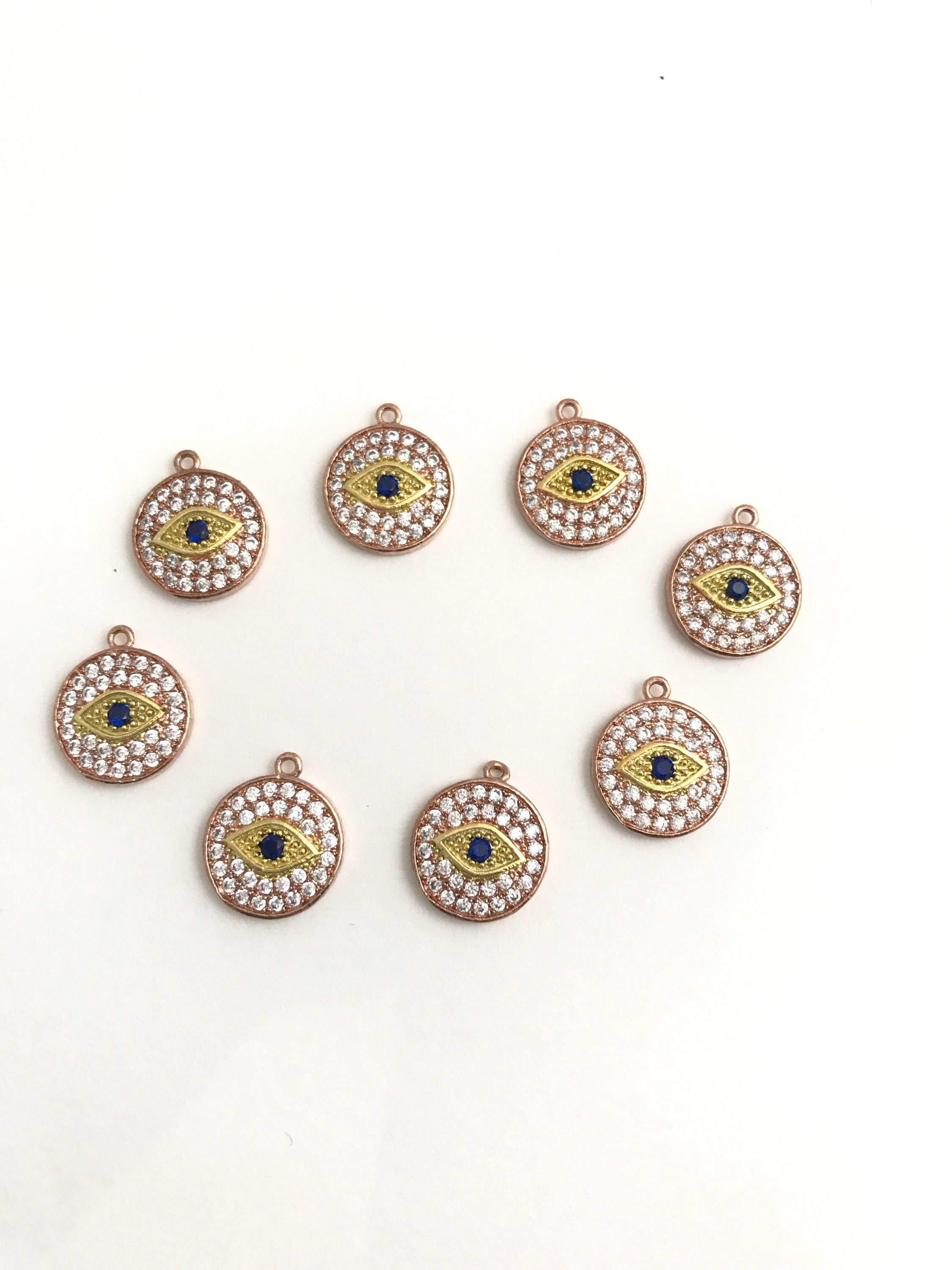 Disc Charm Pave Disc Charm Evil Eye Charm Protection | Etsy