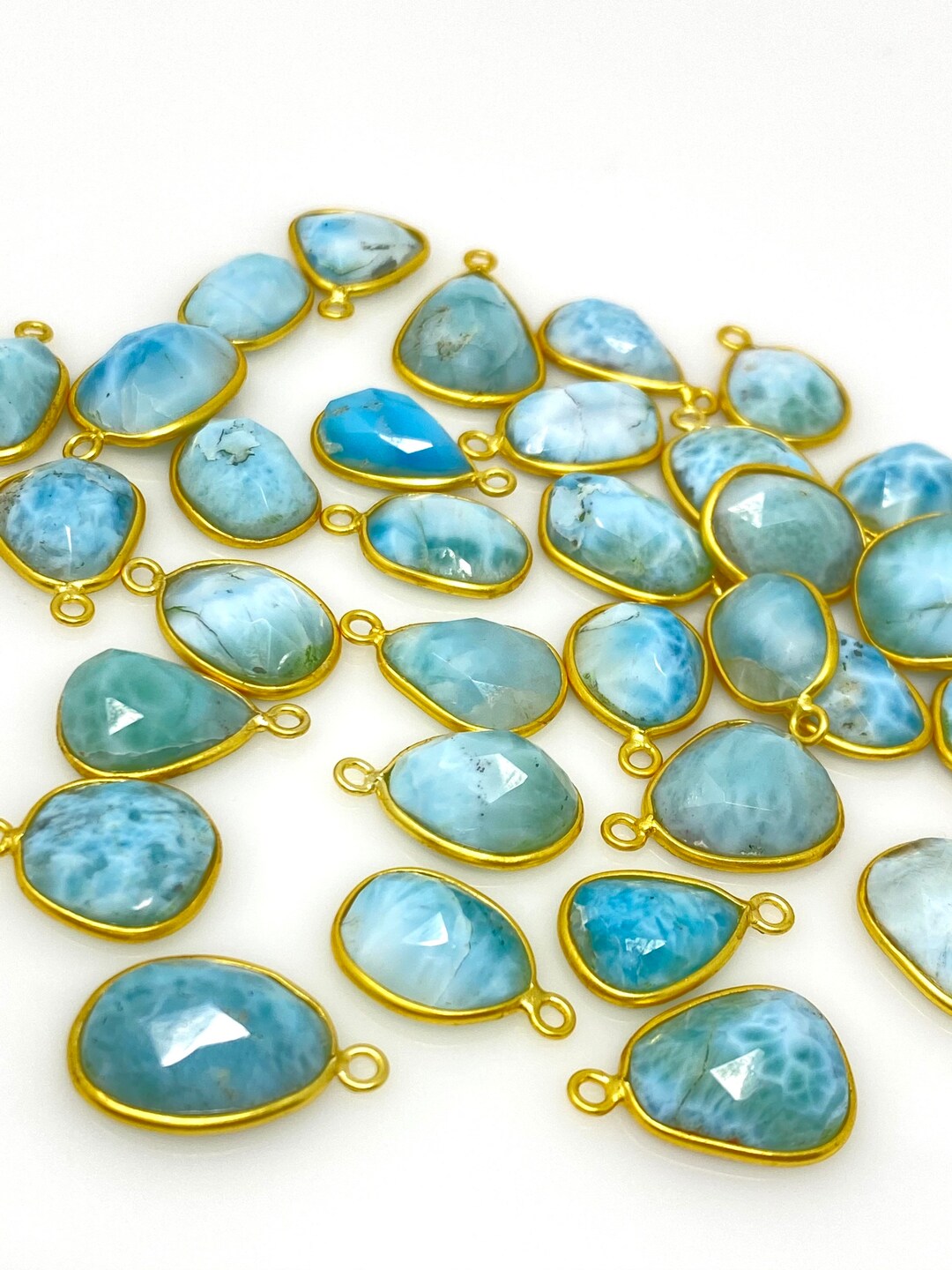 5pcs/10pcs Larimar Gemstone Charms, Jewelry Supplies, 14K Gold Plated ...