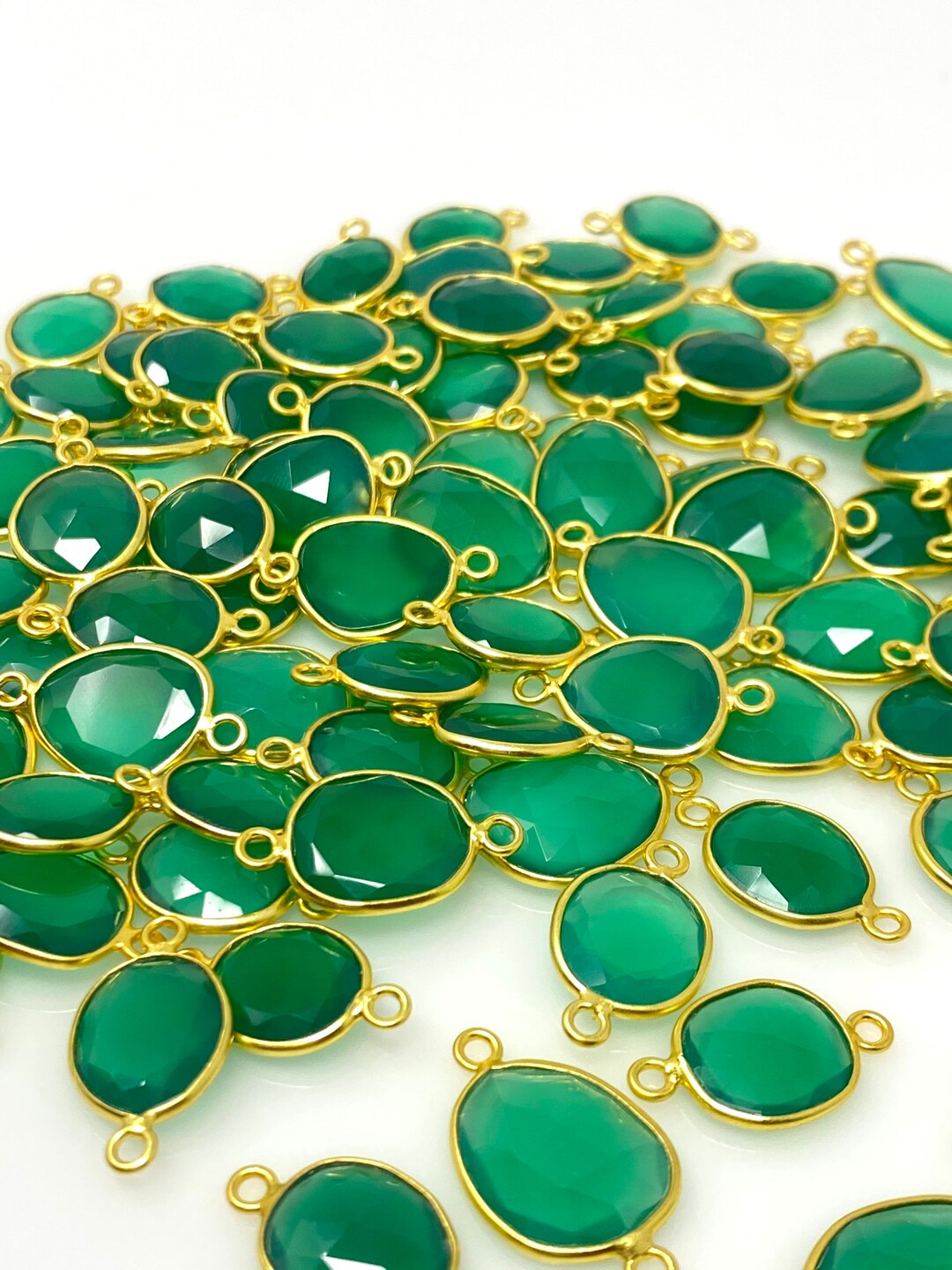 5pcs/10pcs Green Onyx Connectors, Gold Plated Over Sterling Silver ...