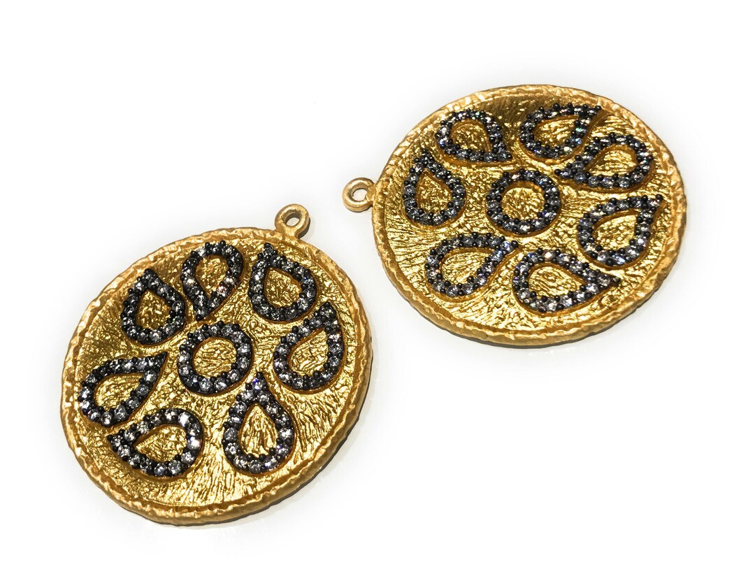 Gold Charms, Large Charms, Disc Charm, Jewelry Supplies, CZ Charms ...