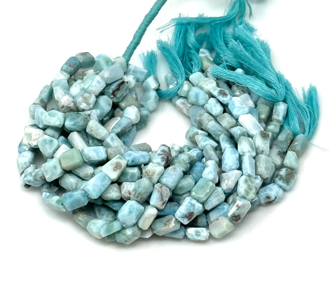 10” Natural Larimar Gemstone Beads, Faceted Larimar Nugget Beads, Bulk ...