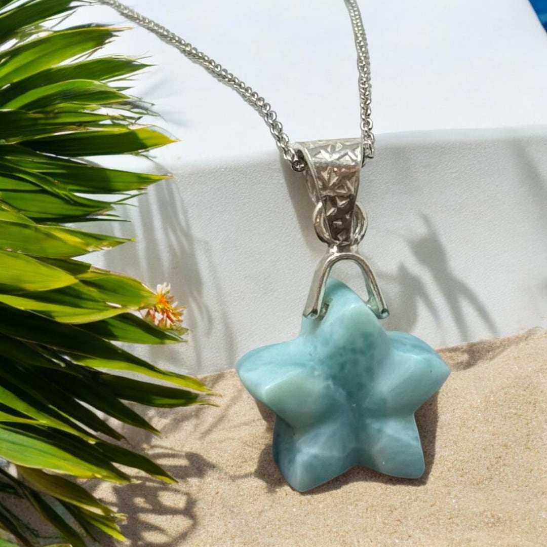 Larimar Gemstone Necklace , Reversible Hand Carved Larimar Star ...