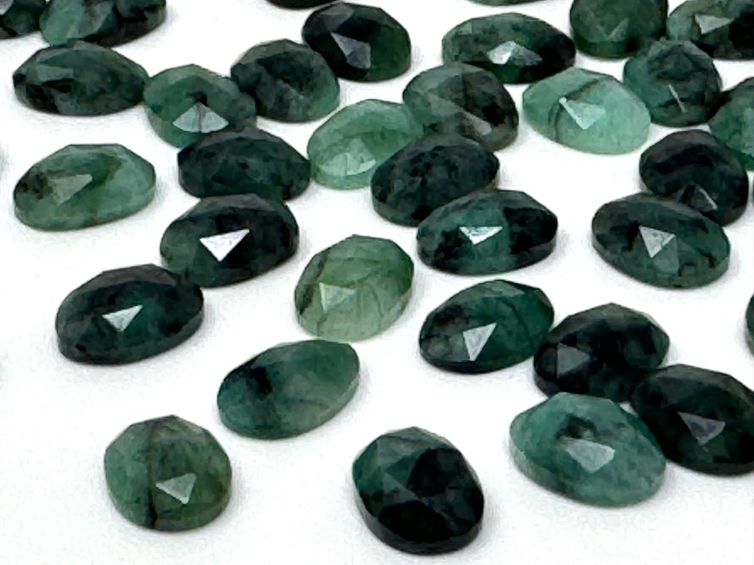 10pcs Natural Emerald Rose Cut Cabochons, Loose Gemstones, Ring Stones ...