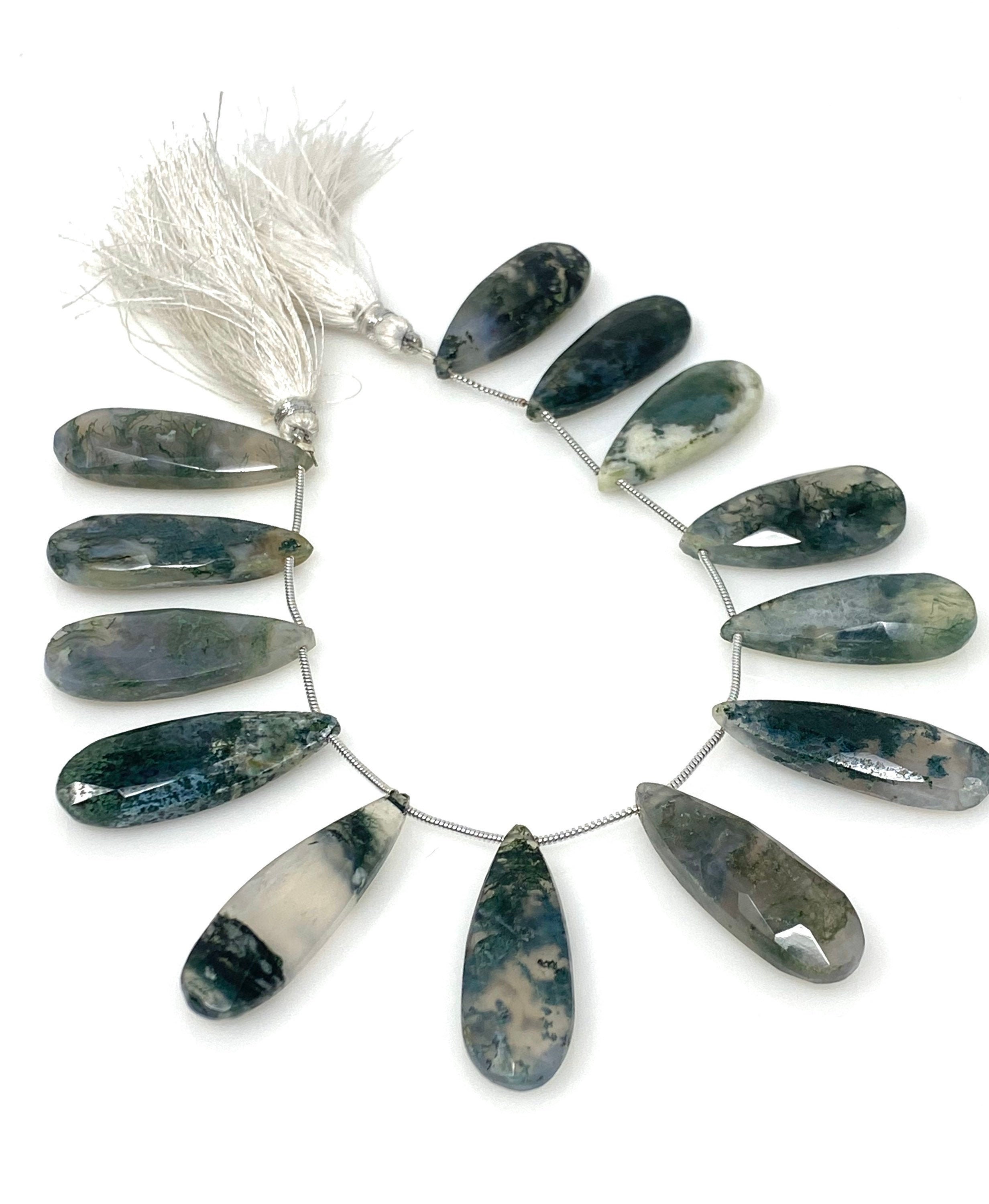 Natural Green Moss Agate Gemstone Beads, Moss Agate Faceted Pear ...