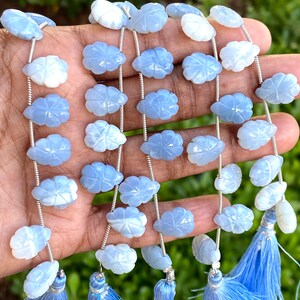 10 Pcs Blue Opal Carved Gemstone Beads, Blue Opal Flower Carving Pear ...