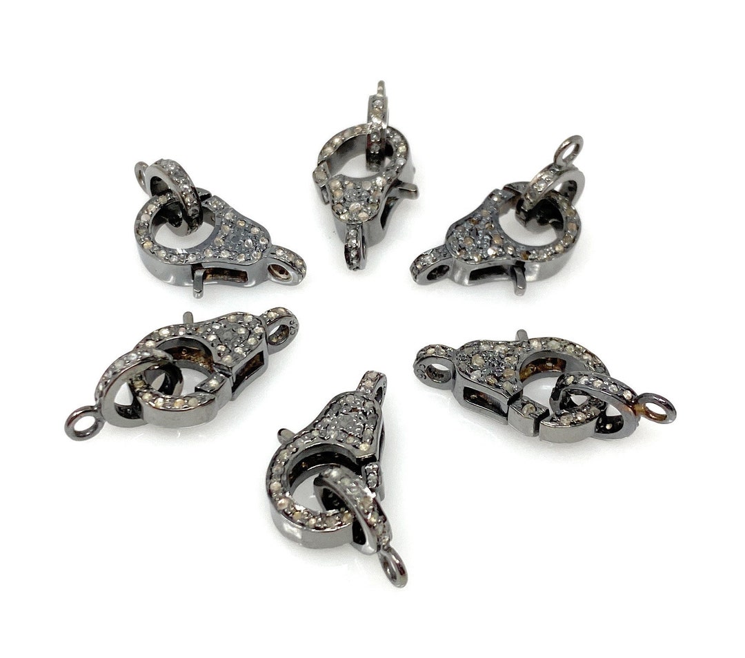 Pave Diamond Clasp, Sterling Silver Lobster Clasp With Diamond Bail ...