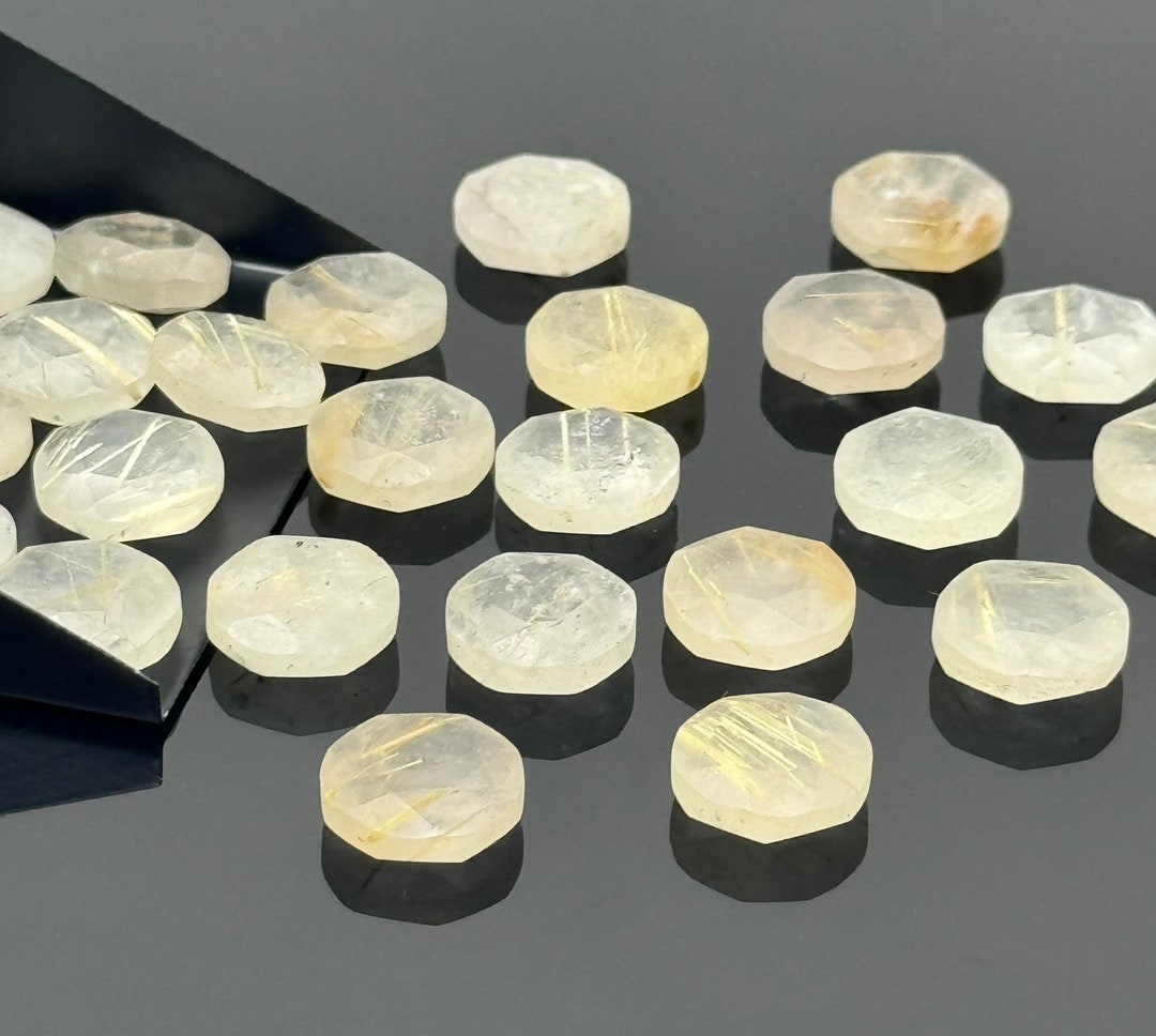 9 Pcs Natural Golden Rutile Rose Cut Cabochons, Loose Gemstones, Golden ...