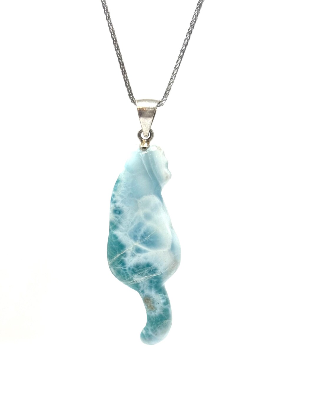 Reversible Larimar Cat Pendant Necklace, Larimar Necklace, Dominican ...