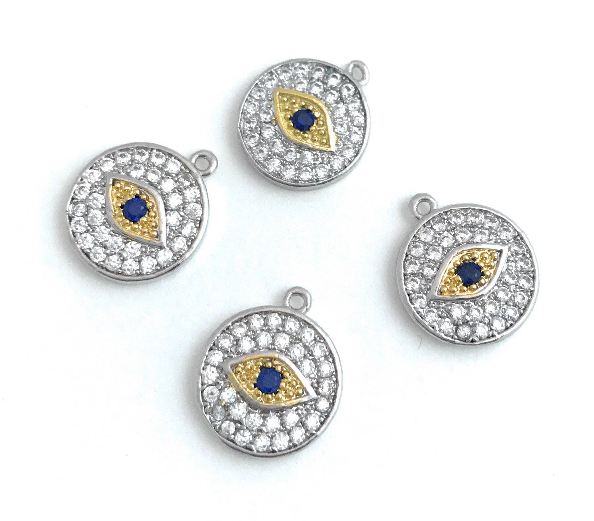 Disc Charm Pave Disc Charm Evil Eye Charm Protection | Etsy