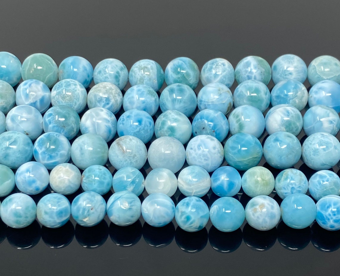 7" Rare Larimar Gemstone Beads, Spiritual Healing Crystal Large Size ...