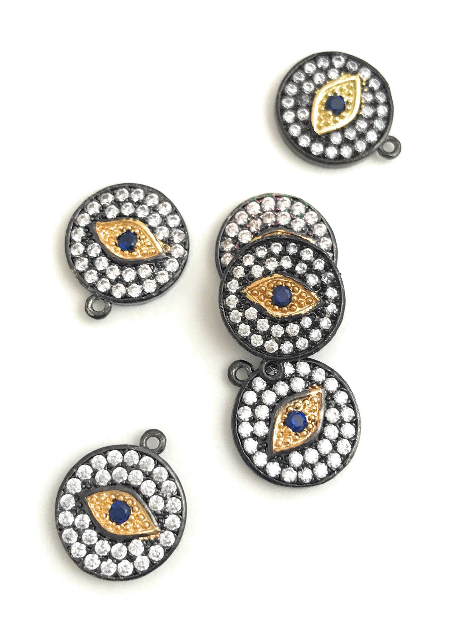 Disc Charm Pave Disc Charm Evil Eye Charm Protection - Etsy