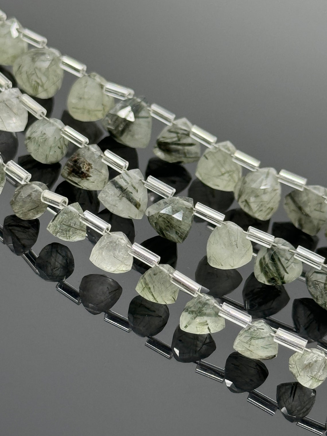 8" Green Rutilated Quartz Trillion Shape Briolette Gemstone Beads ...