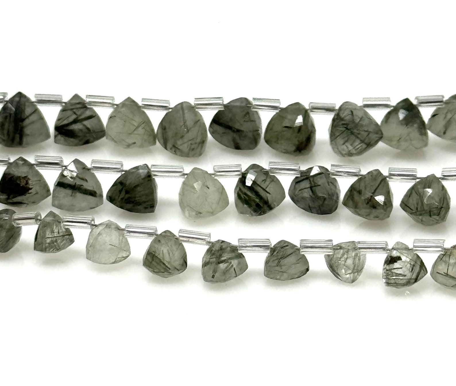 8" Green Rutilated Quartz Trillion Shape Briolette Gemstone Beads ...