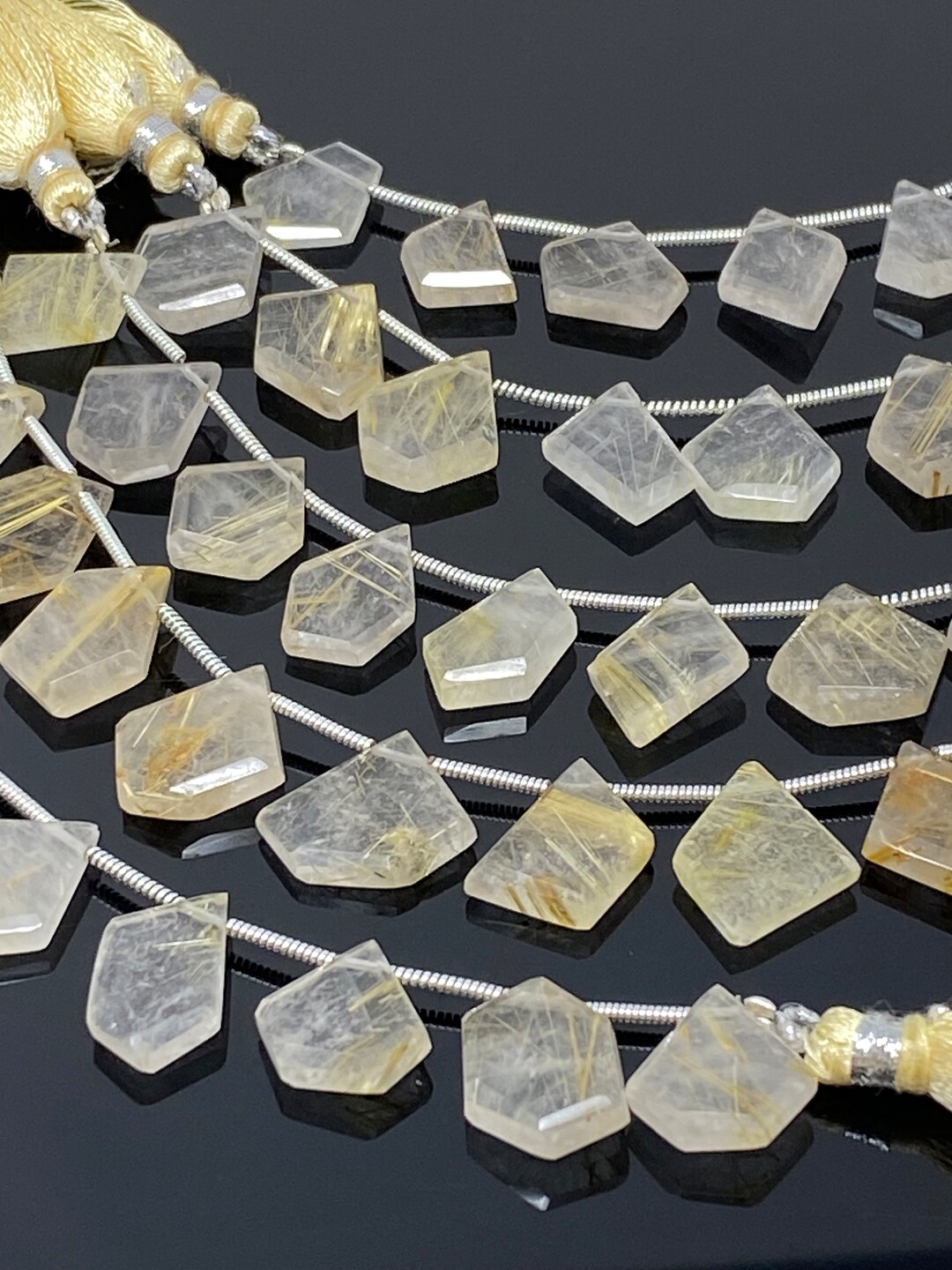 10 Pcs Golden Yellow Rutile Faceted Fancy Slice Beads, Yellow Rutilated ...