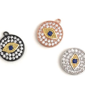 Disc Charm, Pave Disc Charm, Evil Eye Charm, Protection Jewelry Charm ...