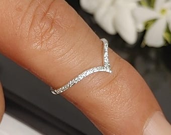 Stardust Chevron Ring, Stacking Ring, Silver Thumb Ring, Silver Pinky ...