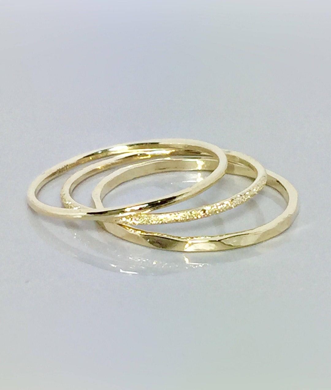 3 Ring Set 14k 10k Solid Gold Stacking Ring Set Pinky Rings for Women ...